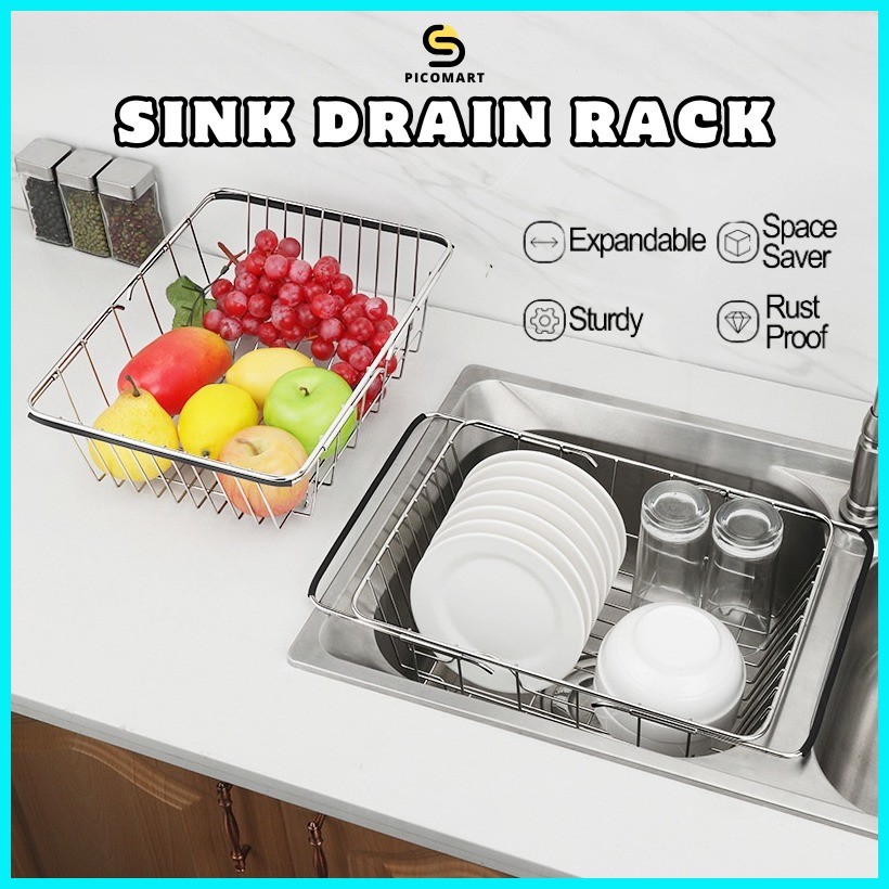 Retractable Sink Water Filter Rack Drain Basket Stainless Steel Kitchen ...