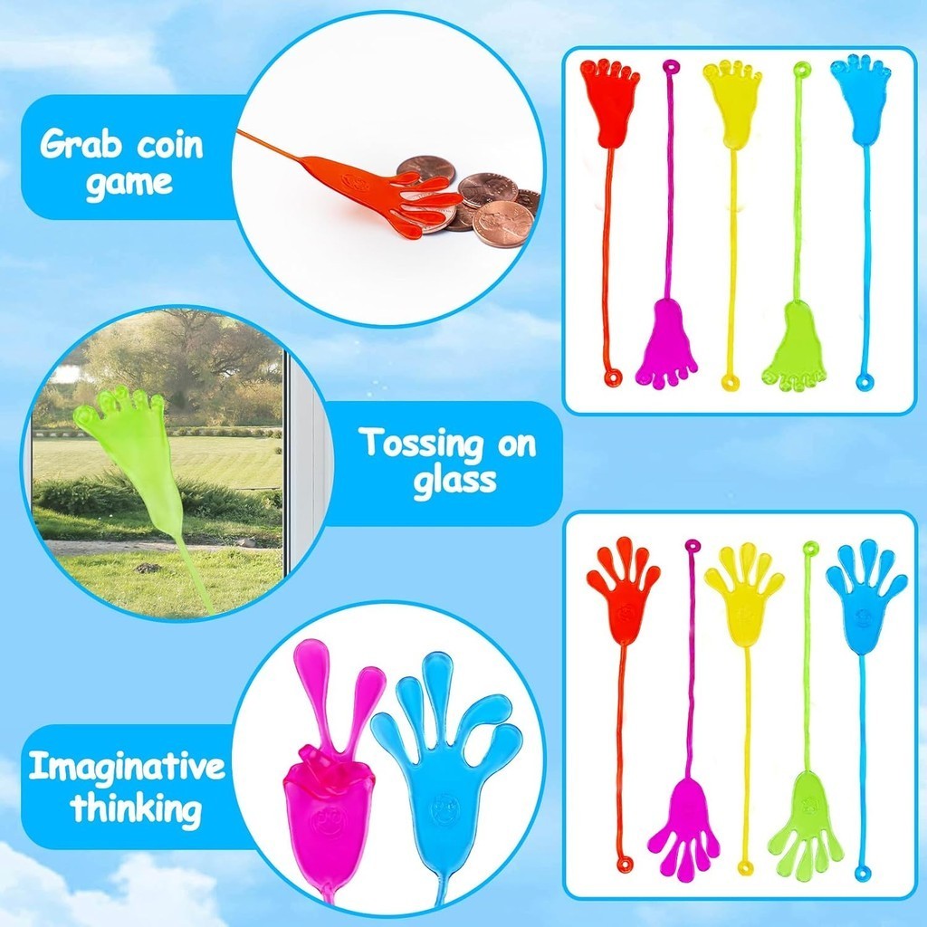 6pcs Wacky Fun Sticky Hands 2 Inches Stretchy Sticky Fingers for Kids ...