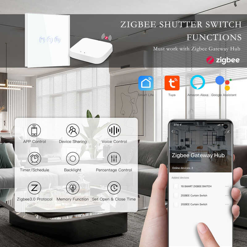 BSEED Zigbee Shutter Wall Touch Intelligent Roller Switch Tuya Smart ...