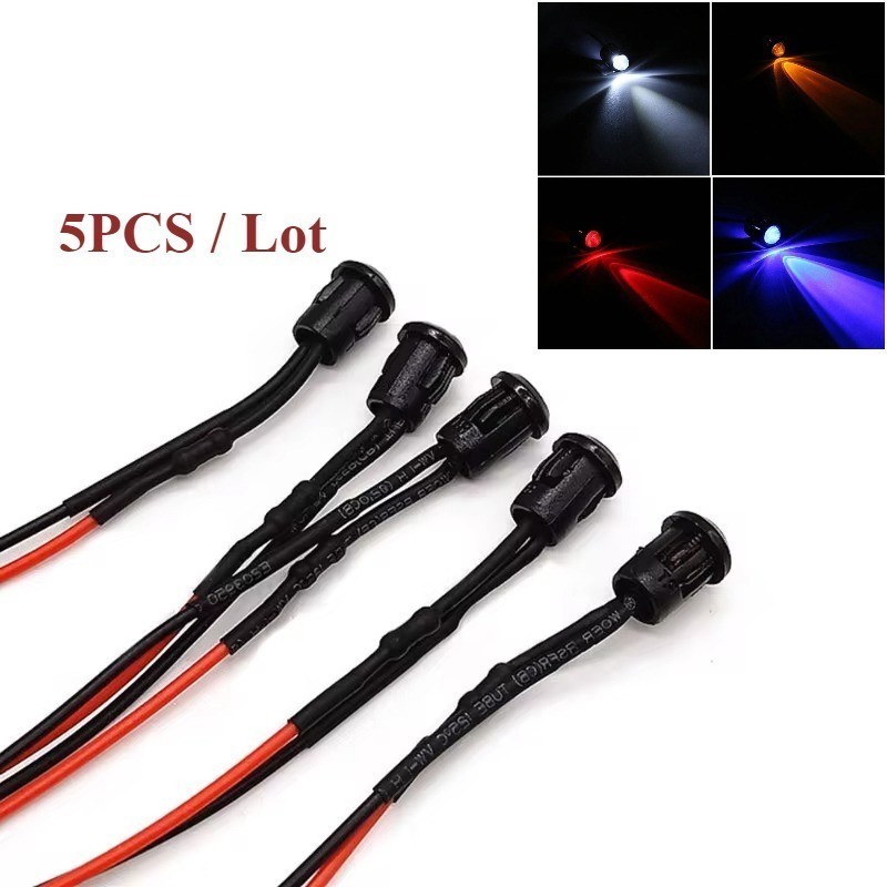 5 Pieces Round Pre-Wired LED 10mm with Wire LED Lamp Diode Red/ Green ...