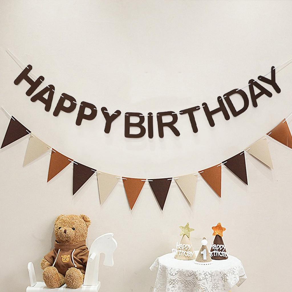Birthday Party Banner Retro Brown Happy Birthday Banner Triangle Flag ...