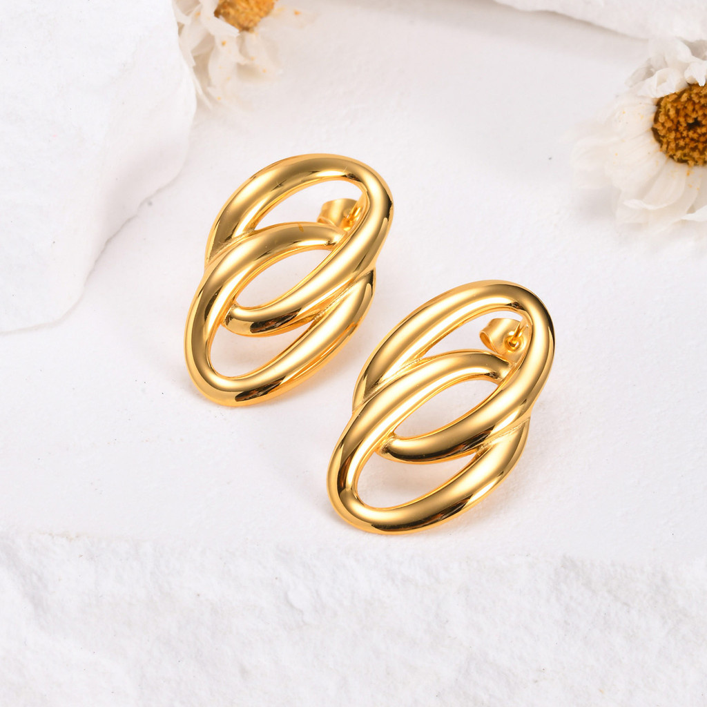 Vnox Oval Double Ring Earrings for Women Girls,18k Gold Minimalist Stainless Steel Luxury ...