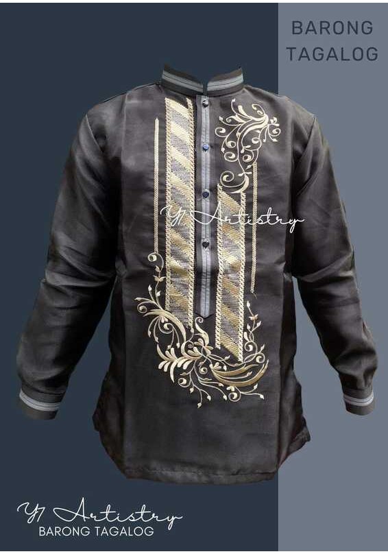 & Men's Barong Tagalog (Champagne Gold/Black) | Shopee Philippines