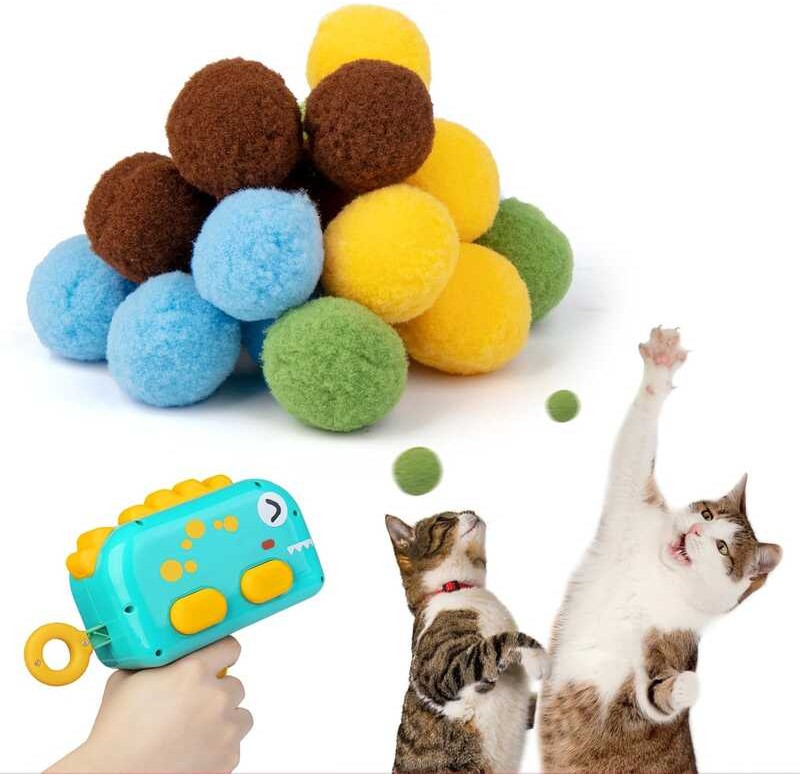 DUXCIYHTA Interactive Cat Indoor Cats,Cat Ball Launcher with 20Pcs Pom ...
