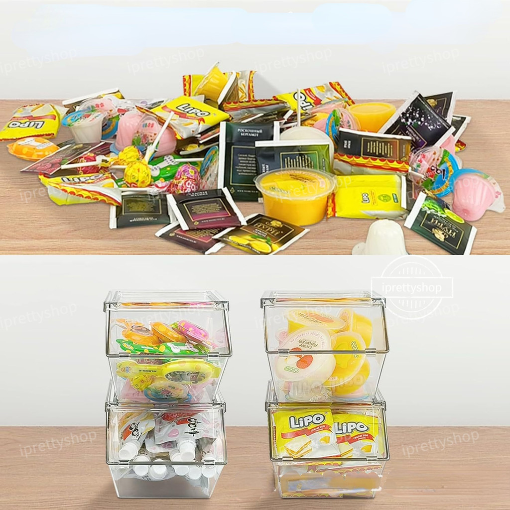 4PC Clear Plastic Fliptop Lid Desktop Bin Stackable Organizer Coffee ...