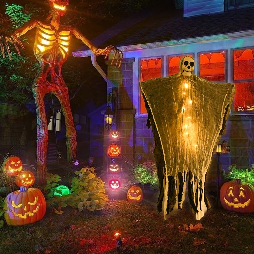 Halloween Hanging Ghost Glowing Skull Ornament Haunted House Courtyard ...