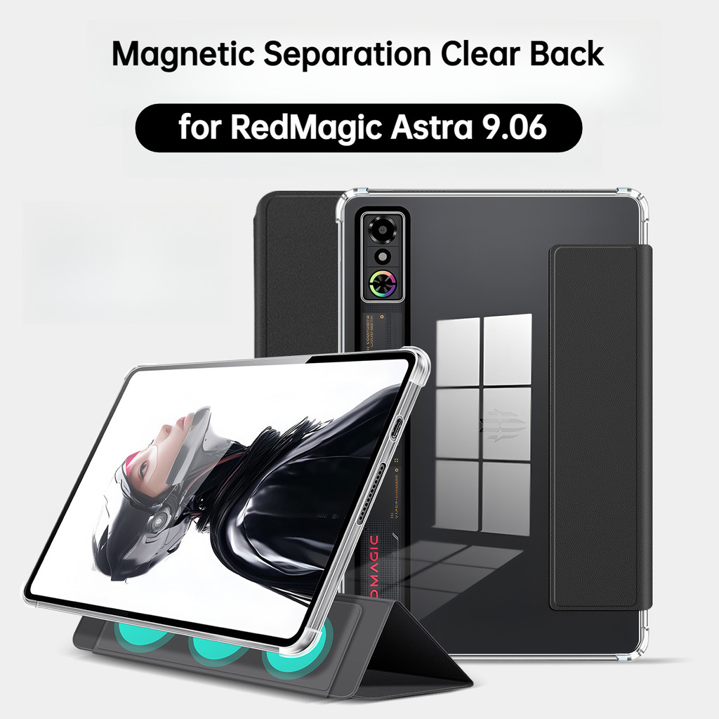 Pu Tri-Fold Clear Back Case For ZTE RedMagic Astra / Red Magic Tablet 3Pro 9.06" 2025 Gaming ...