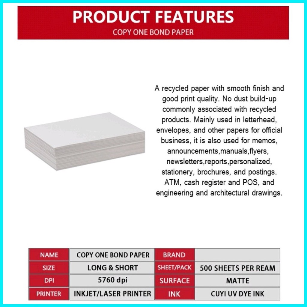 (5reams/1box) Bond Paper , Copy Paper , Copy One & Hard Copy Bond Paper ...
