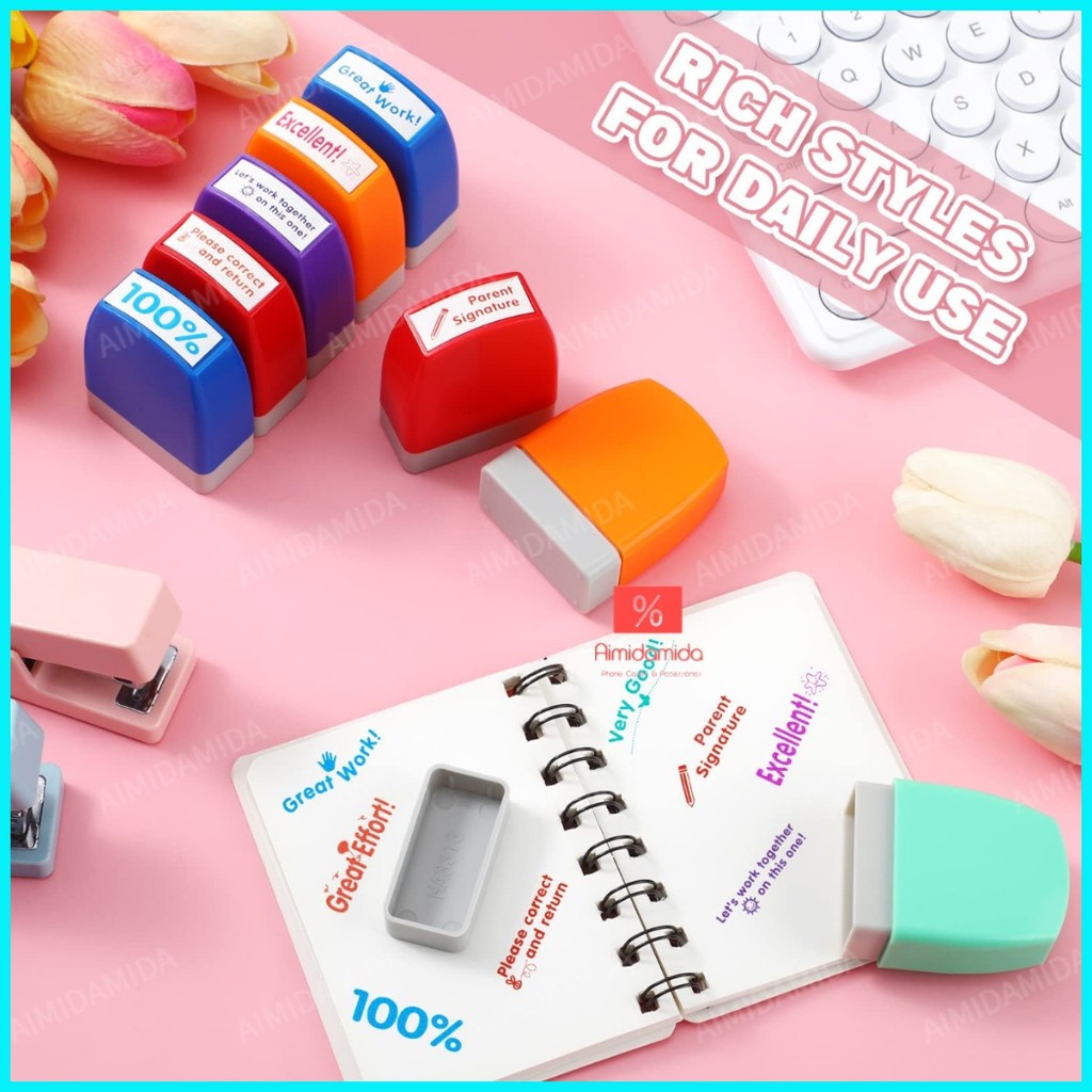 Self-Inking Teacher Stamp Set Rubber Text Stamp for Paperwork Messages ...