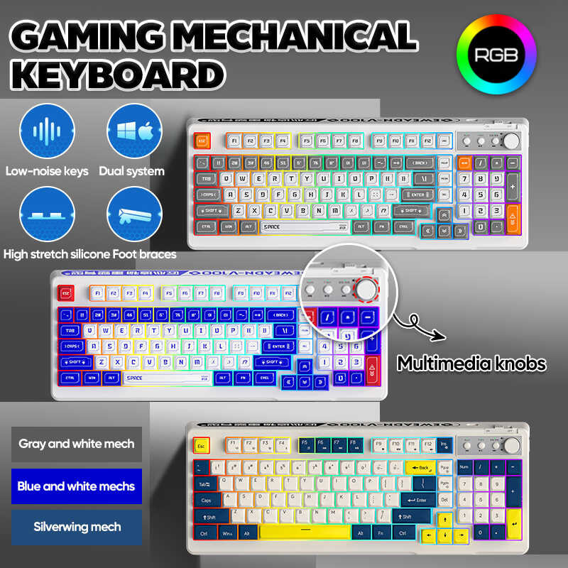 V100 EWEADN 98Keys Wired Mecha Style Mechanical Feel Color Matching ...