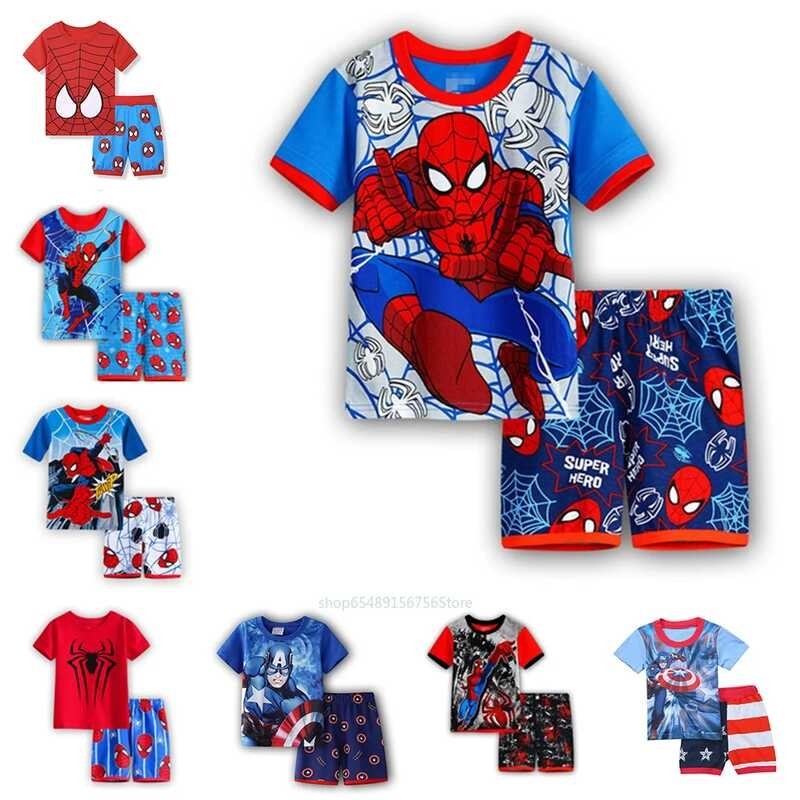 Batang Damit Maikling Tulog Spiderman Iron Man Cartoon Suit 1-7 Years ...