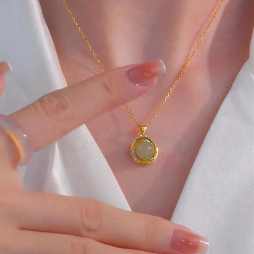 Saudi Gold 24k Pawnable Legit Hetian Jade Necklace Women's Light Luxury ...