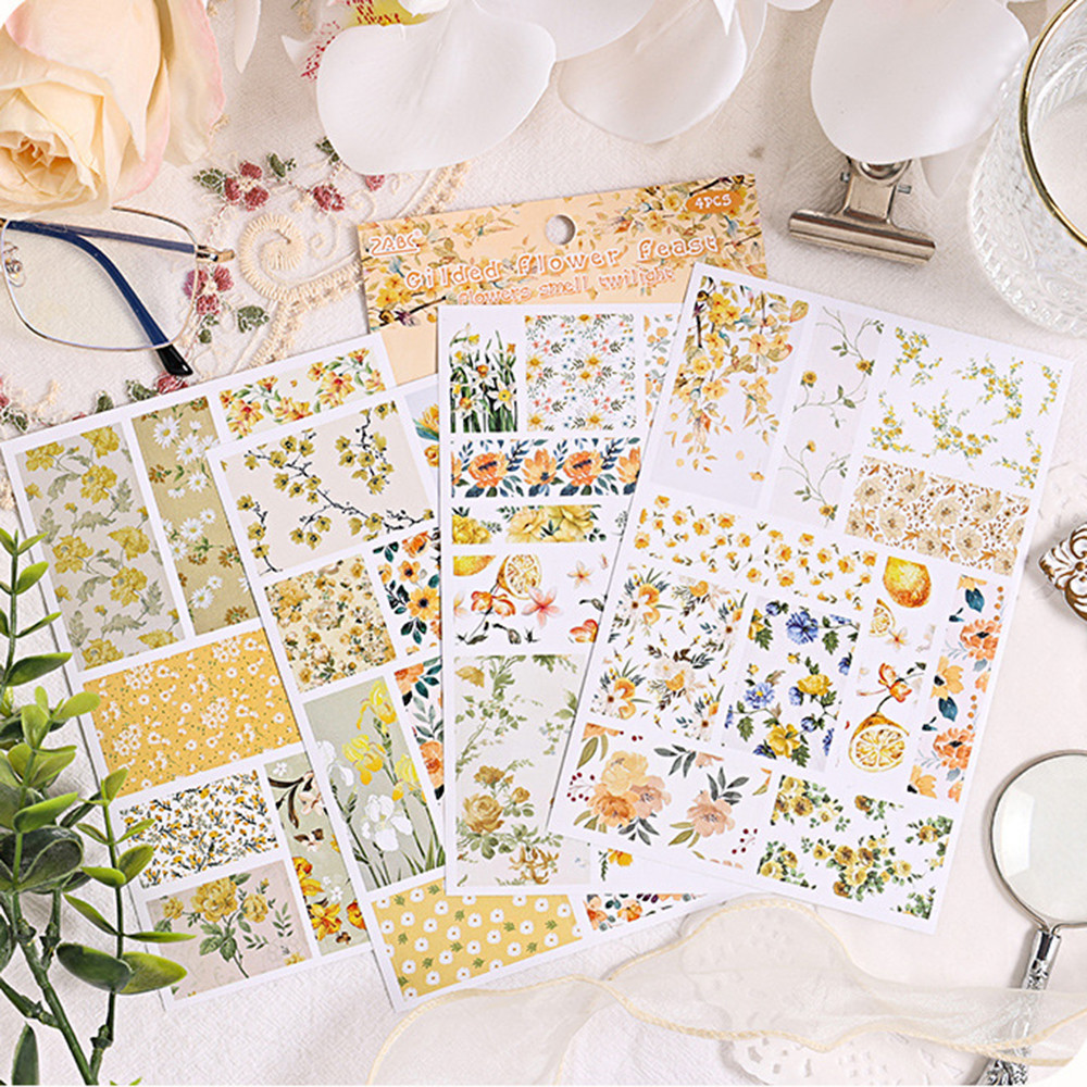4pcs/pack Flowers Stickers DIY Scrapbook Album Handbook Decorative ...