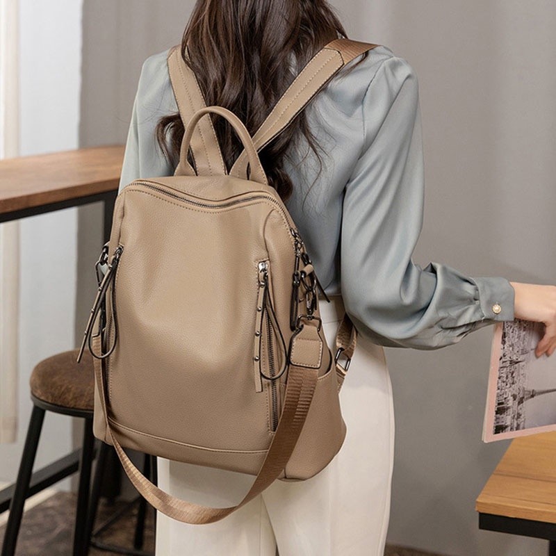 Ielgy Women S Korean Style Simple Leisure Travel Soft Leather Backpack