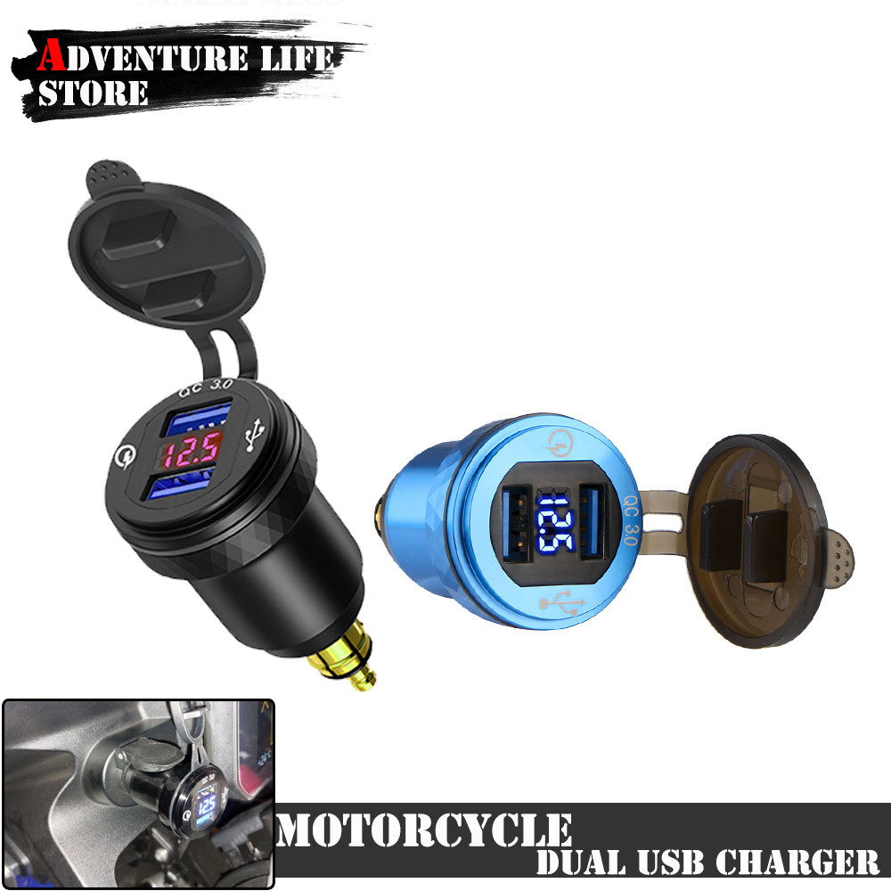 Motorcycle Quick Charge 3.0 Dual USB DIN Charger Plug Socket Cigarette ...