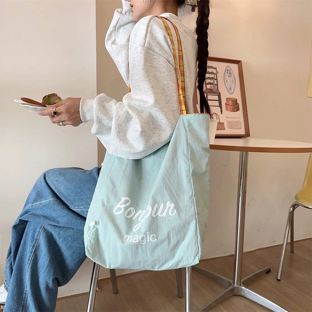 Double-sided Dual-Use Checked Canvas Bag Large-Capacity Preppy Style A4 ...