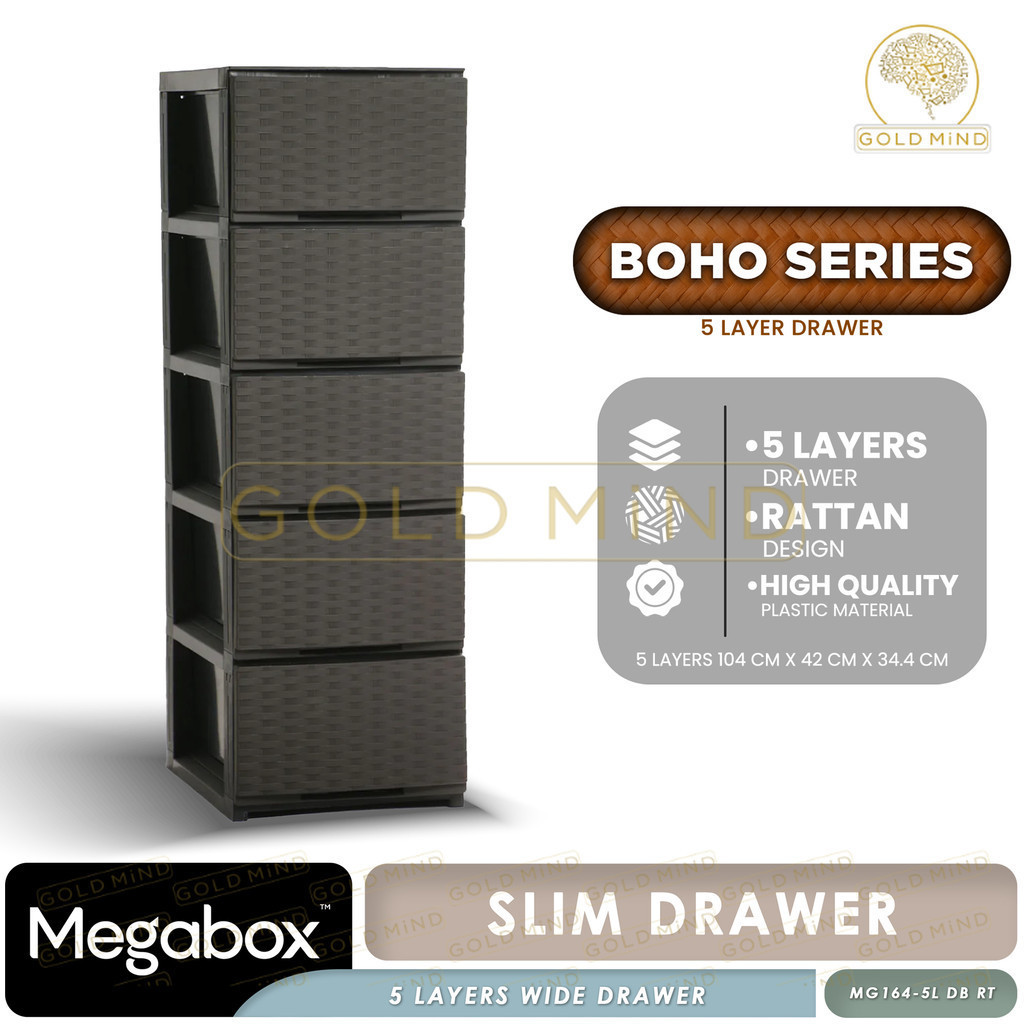 Megabox Drawer 5 Layers Slim Drawer Available in Beige & Rattan Boho Series | Shopee Philippines