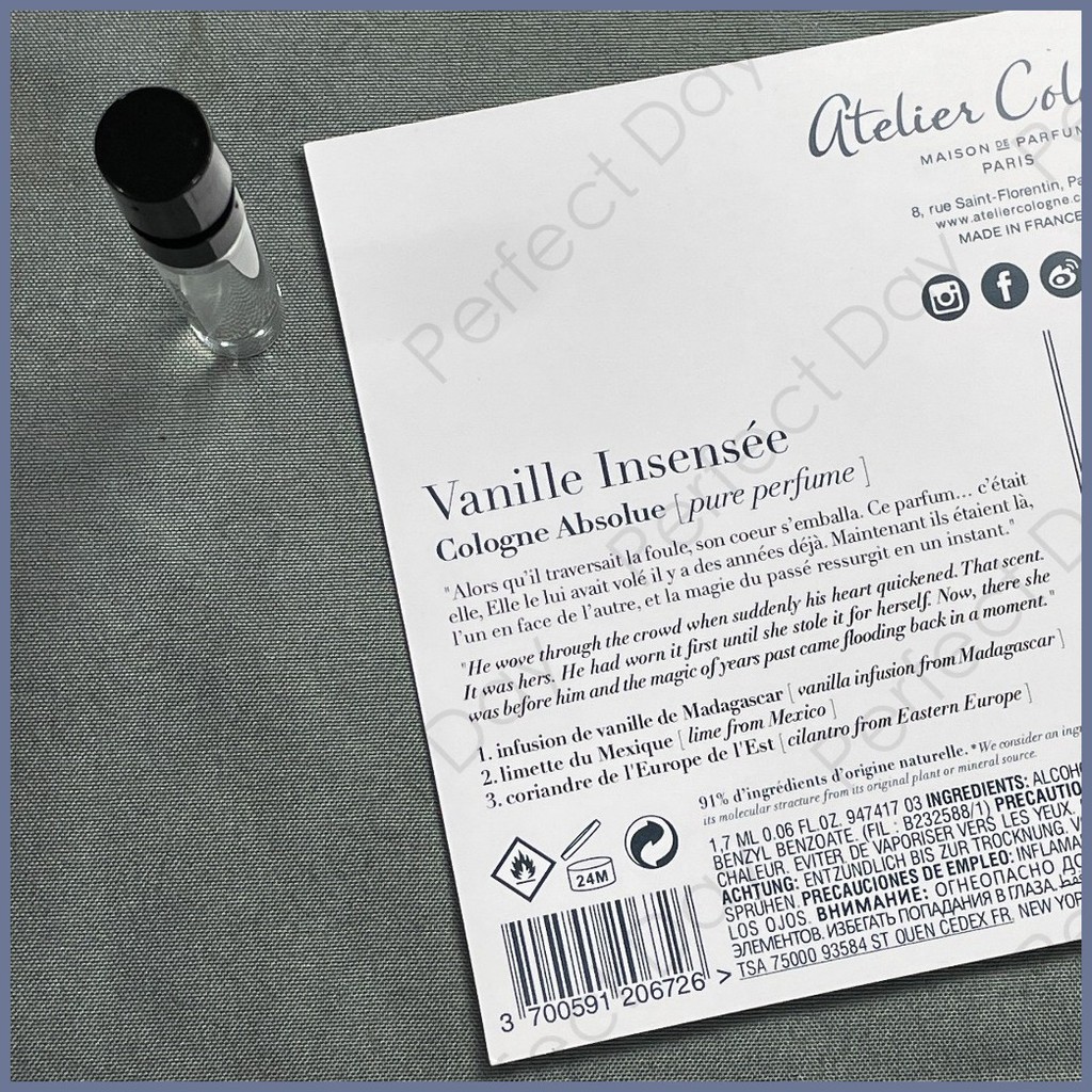 ∨ 「Perfume Sample」Atelier Cologne Vanille Insensee, 2011 2ML | Shopee ...