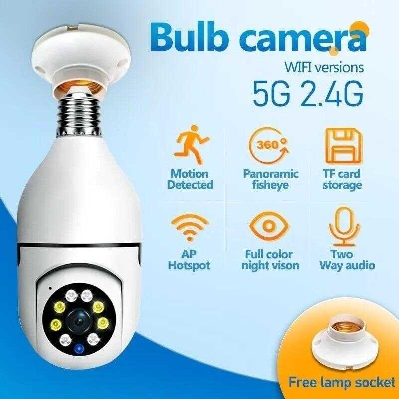 V380 Pro CCTV Bulb Camera Dual Lens 360°Rotate Light Bulb 1080P HD ...