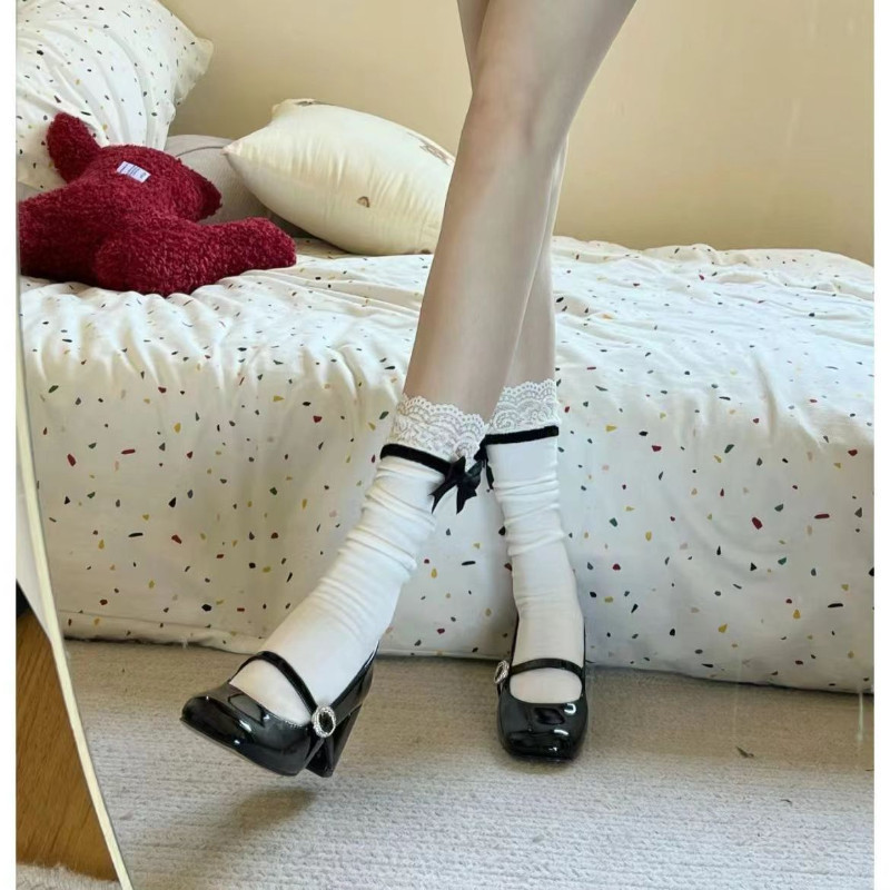 Sweet Jk Lolita Bow Black and White Mid Leg Socks Pure and Versatile ...