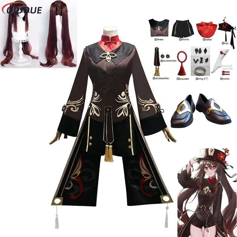 § Adult / Kids Hutao Cosplay Costume Wig Shoes Girls Women Hu Tao ...