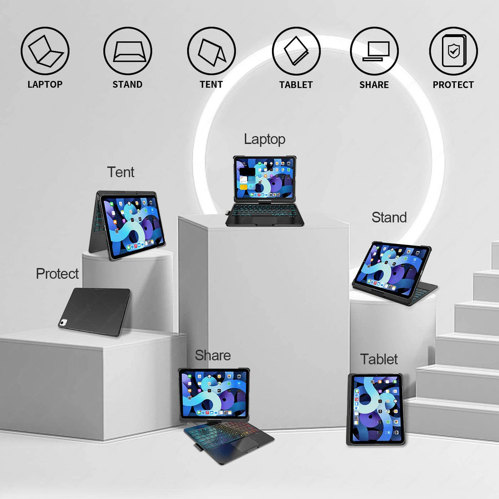 360 Rotate Keyboard Case For iPad 10Gen 2022 11th A16 10.9 Air 11 13 M3 ...