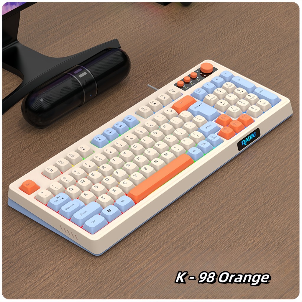 Zeus x Raiku Wired Rainbow LED Ligh Gaming Keyboard 98 Keys Silent Keys ...