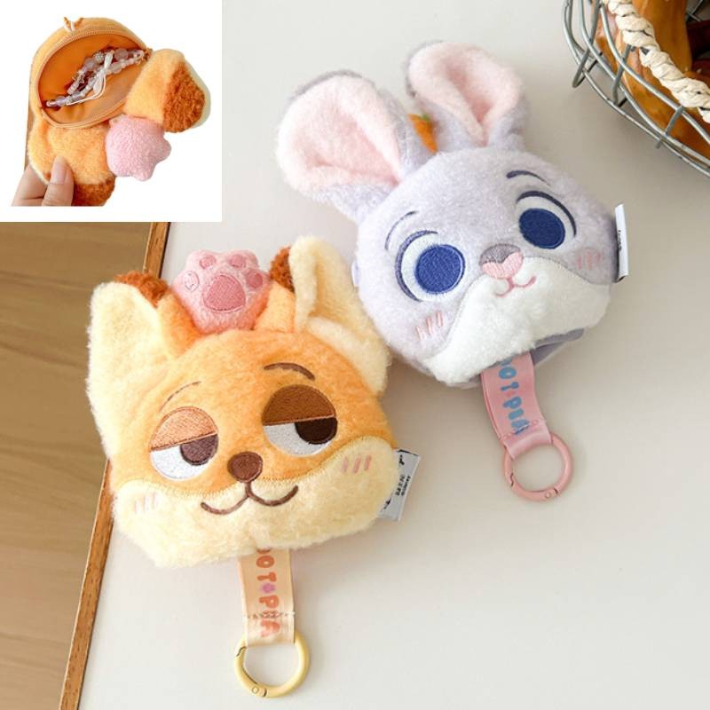 Cute Zootopia Plush Judy Nick Fox Coin Purse Keychain For And Kids ...