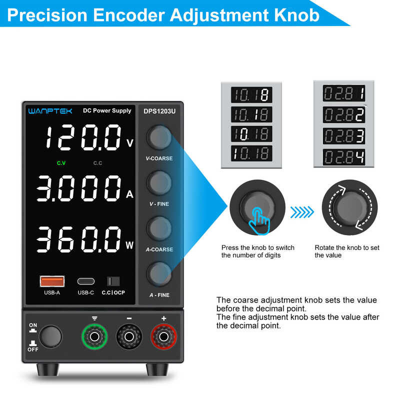 US plug Wanptek DC power supply adjustable lab Bench power source 30V 10A Voltage Regulator ...