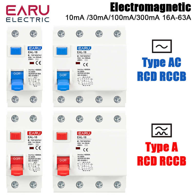 2P 4P 10/30/100/300Ma Type AC RCCB RCD ELCB Electromagnetic Residual Current Circuit ...