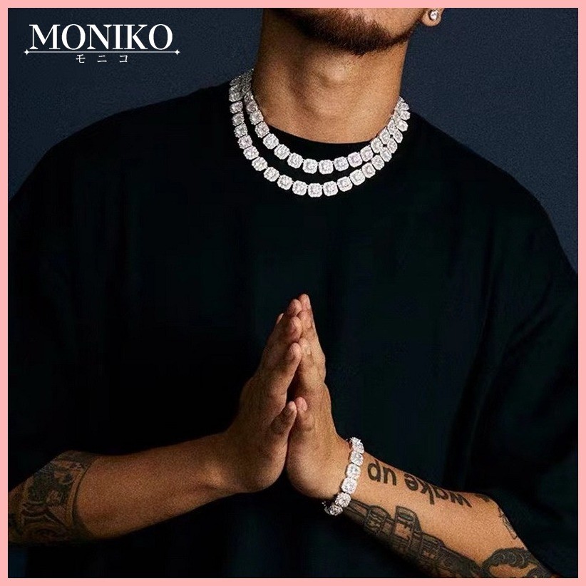 MONIKO Hiphop Street Fighter 12mm Square Diamonds Necklace Punk Men ...
