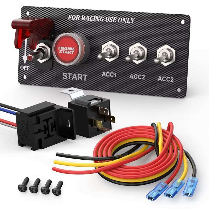 Heavy Duty 5-in-1 12V SPST Switch Red LED Light Racing Ignition Starter ...
