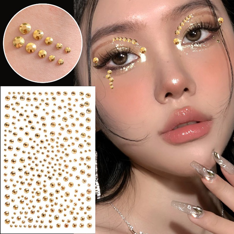 4Pcs Champagne Gold Diamond Face Stickers - DIY Body Art Decals - 3D ...