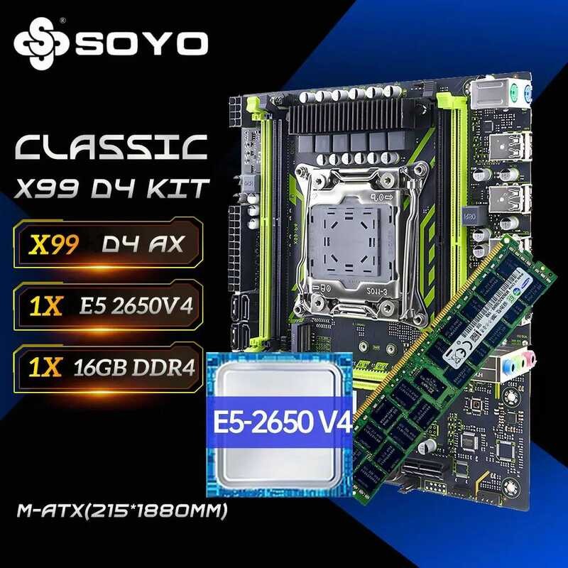 X99-8D4 2 ★ SOYO Motherboard Set Kit With Intel Lga2011-3 Xeon E5 2650 V4 CPU Ddr4 16Gb (1*16Gb ...