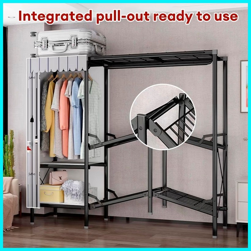 Simple cloth wardrobe Free installation folding wardrobe steel pipe ...