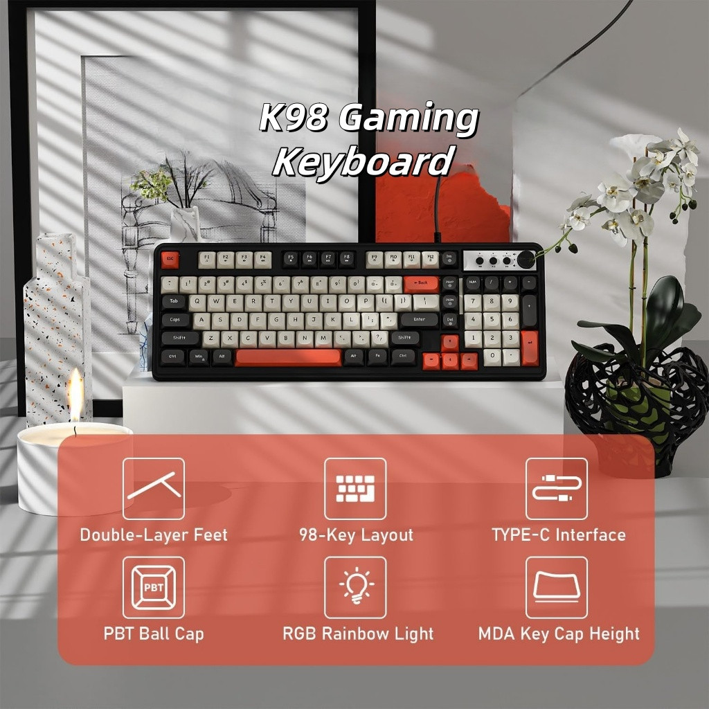 K98 Series Gaming Keyboard Wired Creamy Keyboard With Rainbow RGB ...