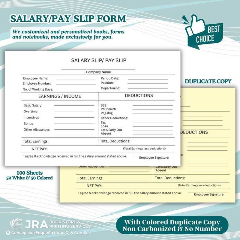 Salary/Pay Slip Form Pad – 100 Sheets For Employee Payroll & HR Records ...