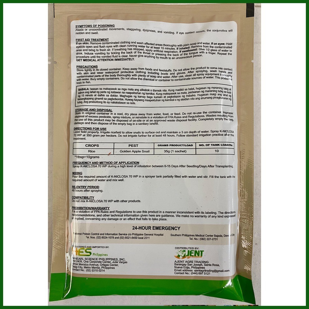 K-NICLOSA SNAIL KILLER FOR CONTROL GOLDEN KUHOL INFESTING RICE ...