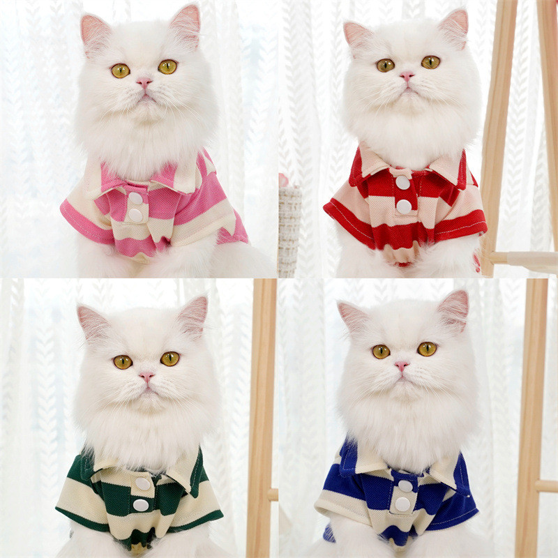 【DoDo】Cat summer fashion polo shirt striped two-legged clothes puppy shirt pet thin clothing ...
