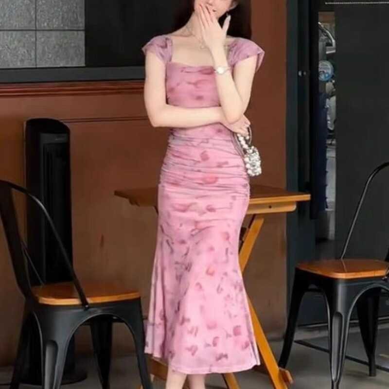 na damit rosas ng tag-init para sa mga kababaihan puff sleeve plus size ...
