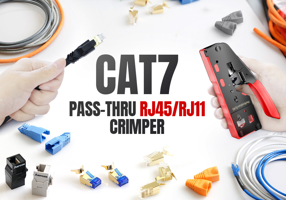 AMPCOM Cat 7 Network Crimping Tool CRIMP/CUT/TRIM/STRIP 4-IN-1 Works ...