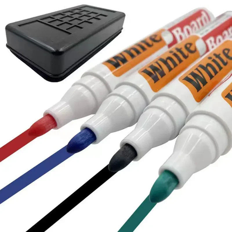 4Pcs Color Erasable Whiteboard Marker Pen With White Board Eraser Wiper ...