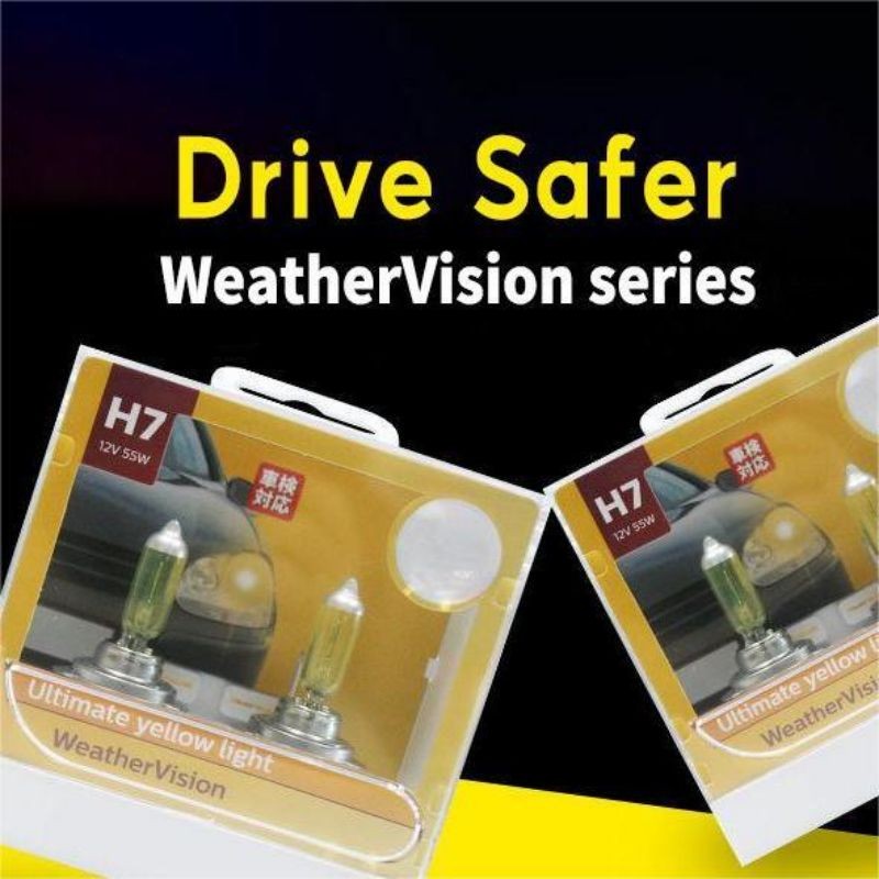 Weather Vision H1 H3 H4 H7 HB4 2900K Brightening +60% Yellow Light Car ...