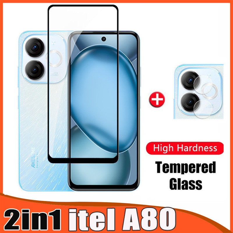 itel A80 Tempered Glass for Itel P55 P65 4G 5G 2 in 1 Full Cover Camera Lens Screen Protector ...