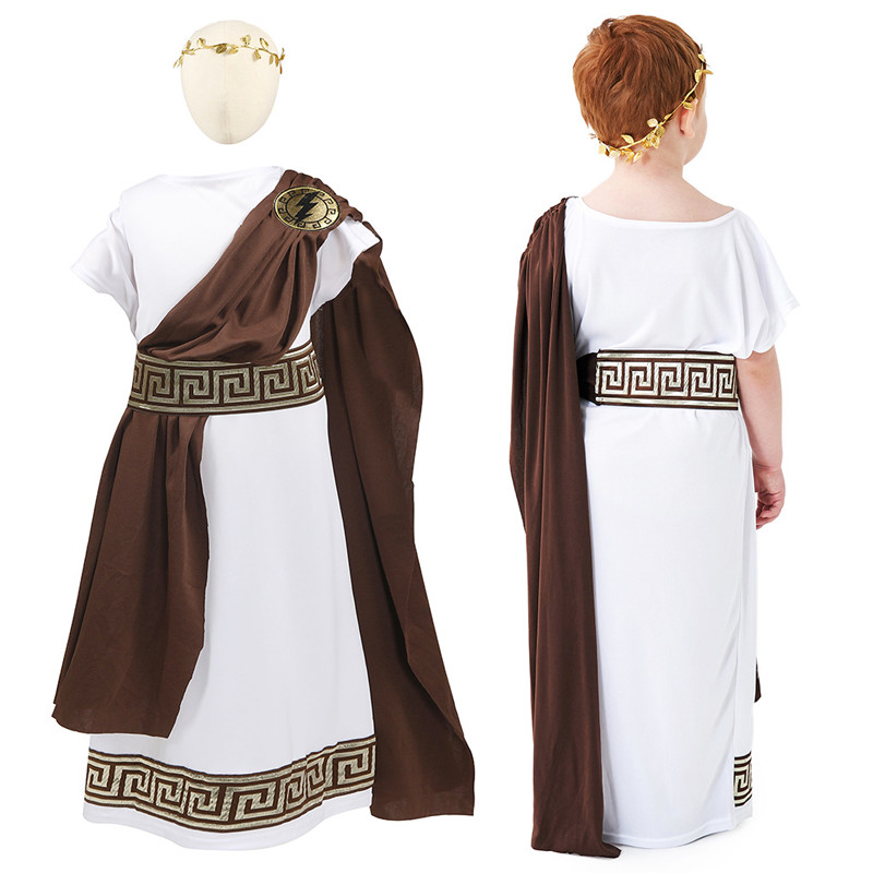Traditional Greek God Zeus Cosplay Costume For Kids Boy Long White Cape ...
