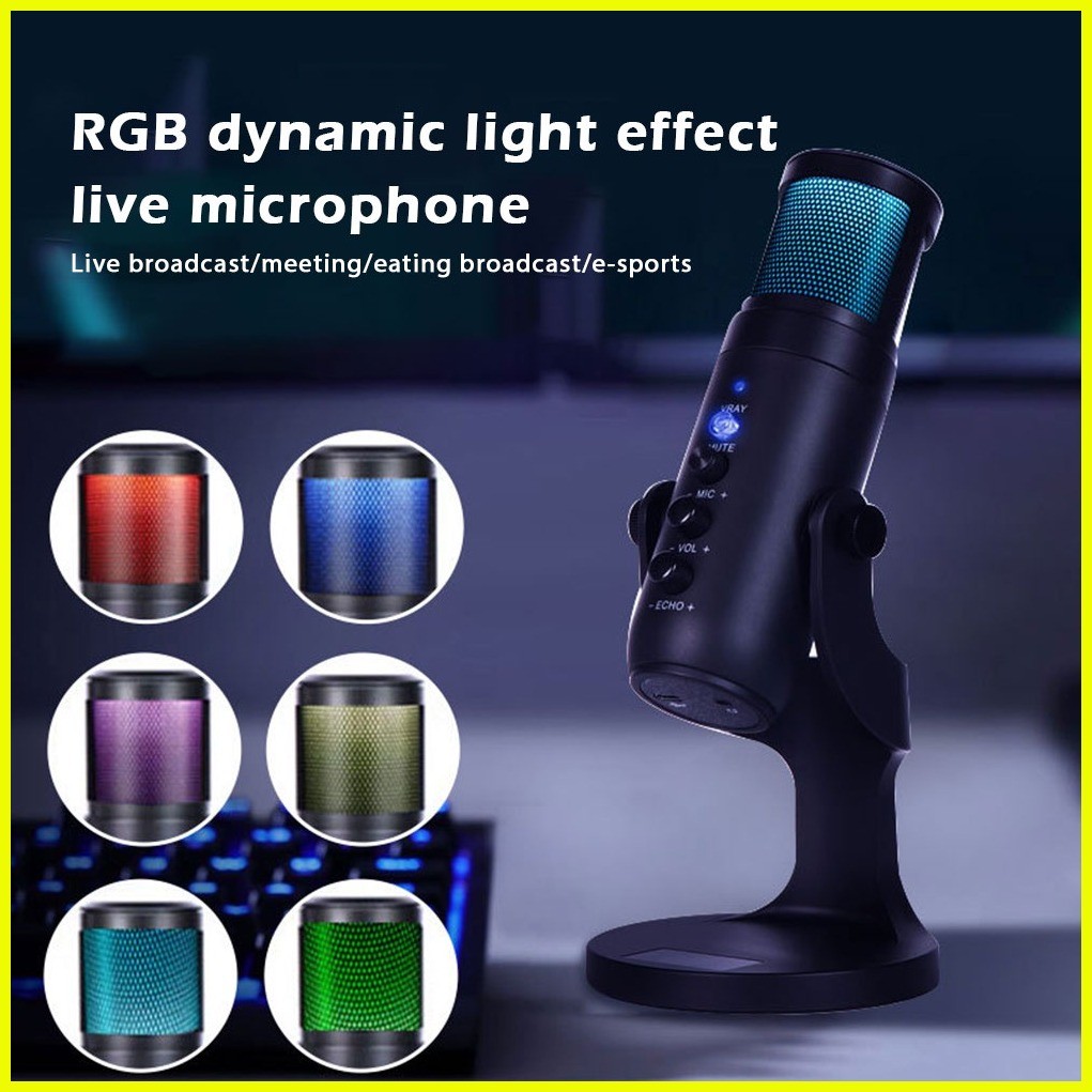 ☪ RGB USB Microphone Cardioid Condenser Mic Desktop Gaming Microphone ...