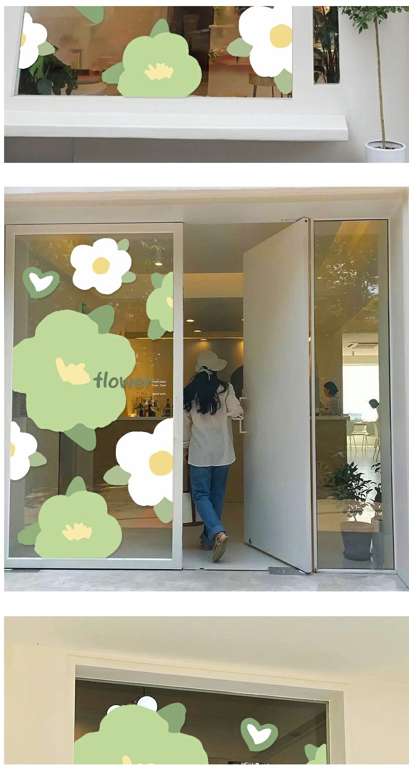 Floral Window Clings for Storefront Glass Pastel Green and White Flower ...