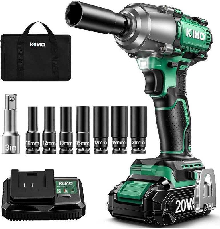 Cordless 1\/2", KIMO Brushless Driver 400 ft-lb Max Torque, 3000 RPM ...