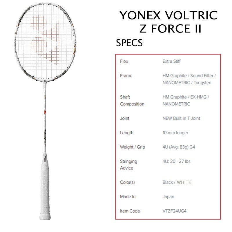 YY Z Force White Badminton Racket Full Carbon Single 4U 26Lbs 83g Made ...
