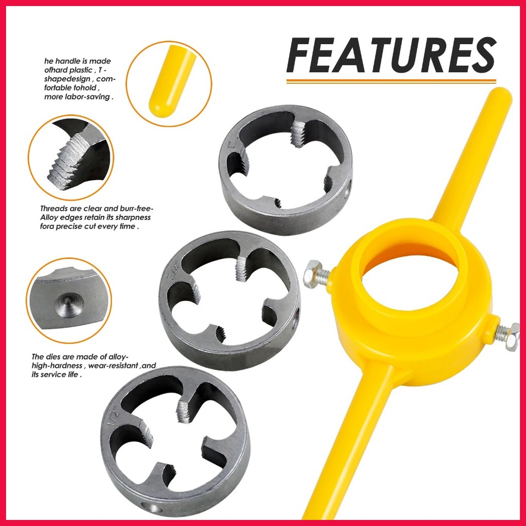 ⚕ ♆ PPR Pipe Threader Kit With 1/2In 3/4 In 1 Inch Dies Pipe Threader ...